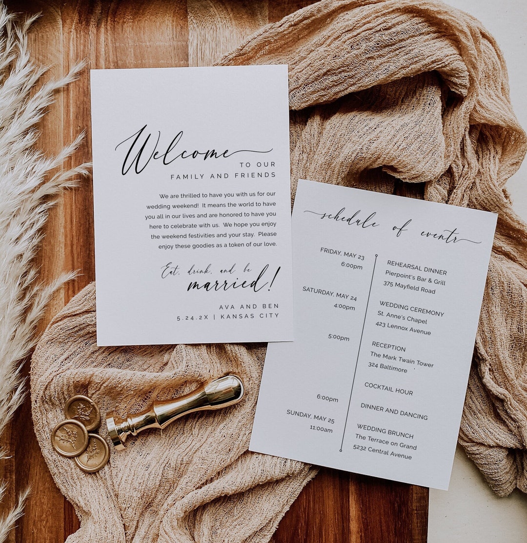 Wedding Welcome Card Template 5x7, Welcome Bag Tags Wedding Editable ...