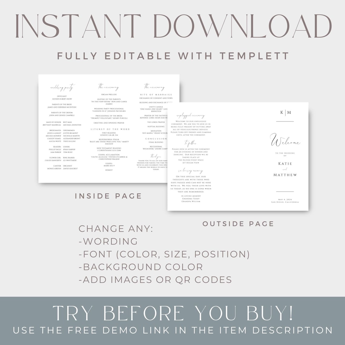 Tri Fold Wedding Program Template, Christian Wedding Program, Wedding ...