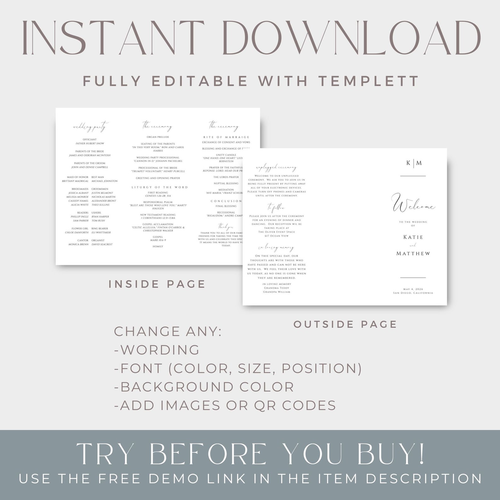 Tri Fold Wedding Program Template, Christian Wedding Program, Wedding ...