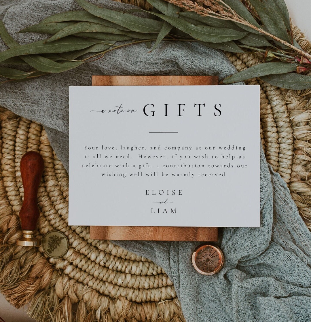 A Note on Gifts Card Template, Wedding Invitation Enclosure Card ...