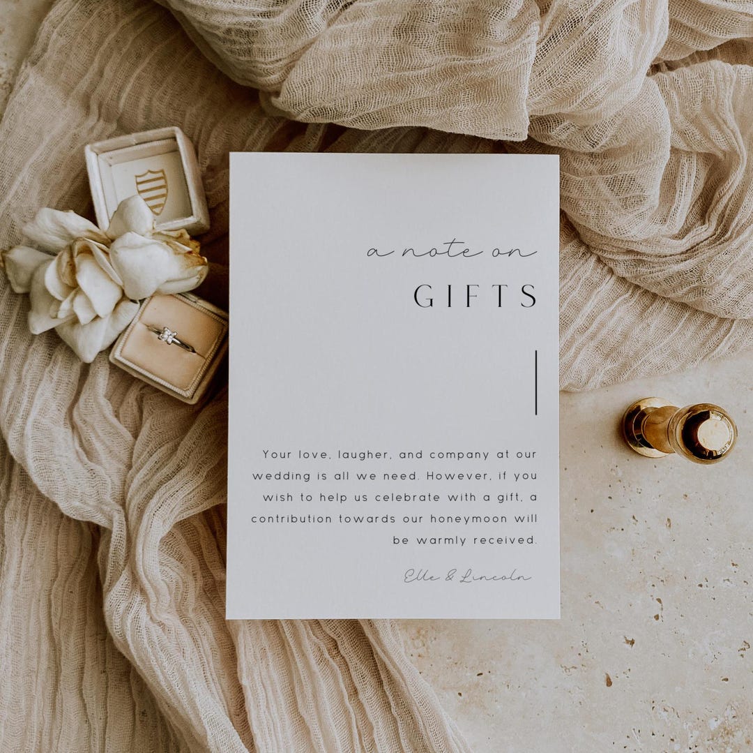 A Note on Gifts Card Template, Wedding Registry Insert Card, Custom ...