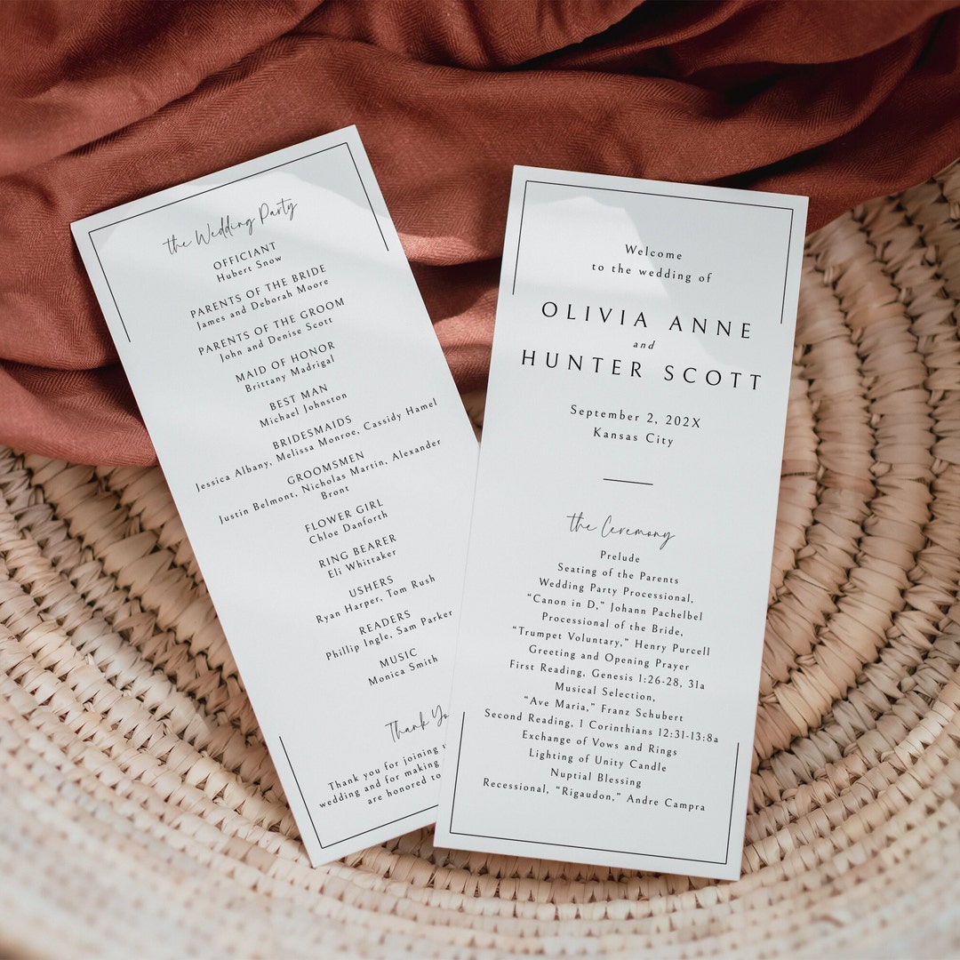 Traditional Wedding Program, Slim Wedding Program Template, Ceremony ...