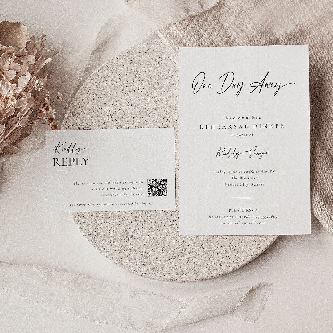 One Day Away Rehearsal Dinner Invitation, Invitation With QR Code RSVP ...