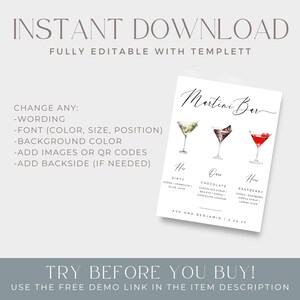 Martini Bar Menu, Minimalist Drink Menu, Digital Bar Menu Template ...