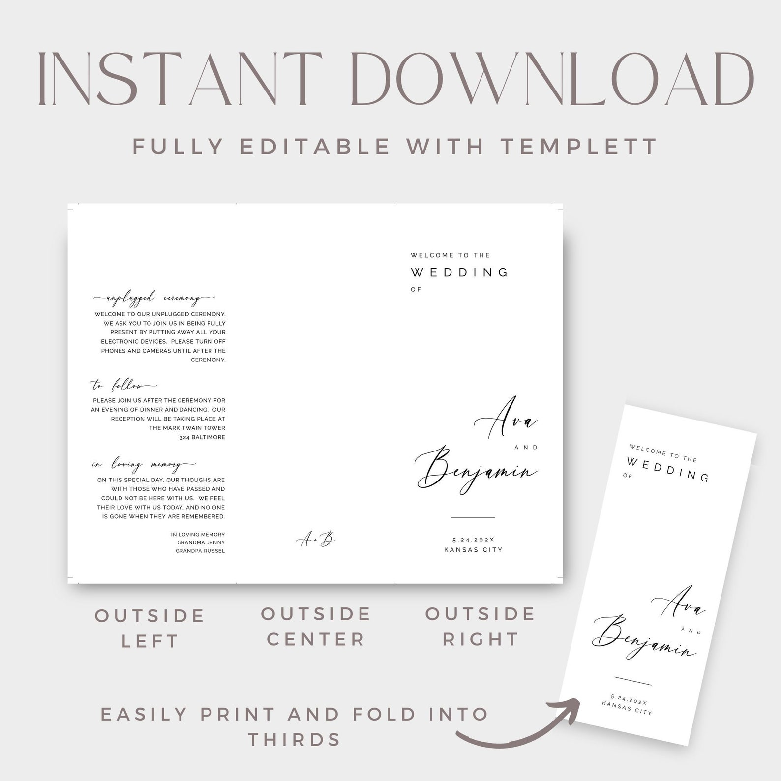 Tri Fold Wedding Program Template, Wedding Pamphlet Template, Church ...