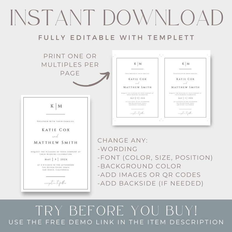 Monogram Wedding Invitations and QR Code, Invite Suite Template, QR ...