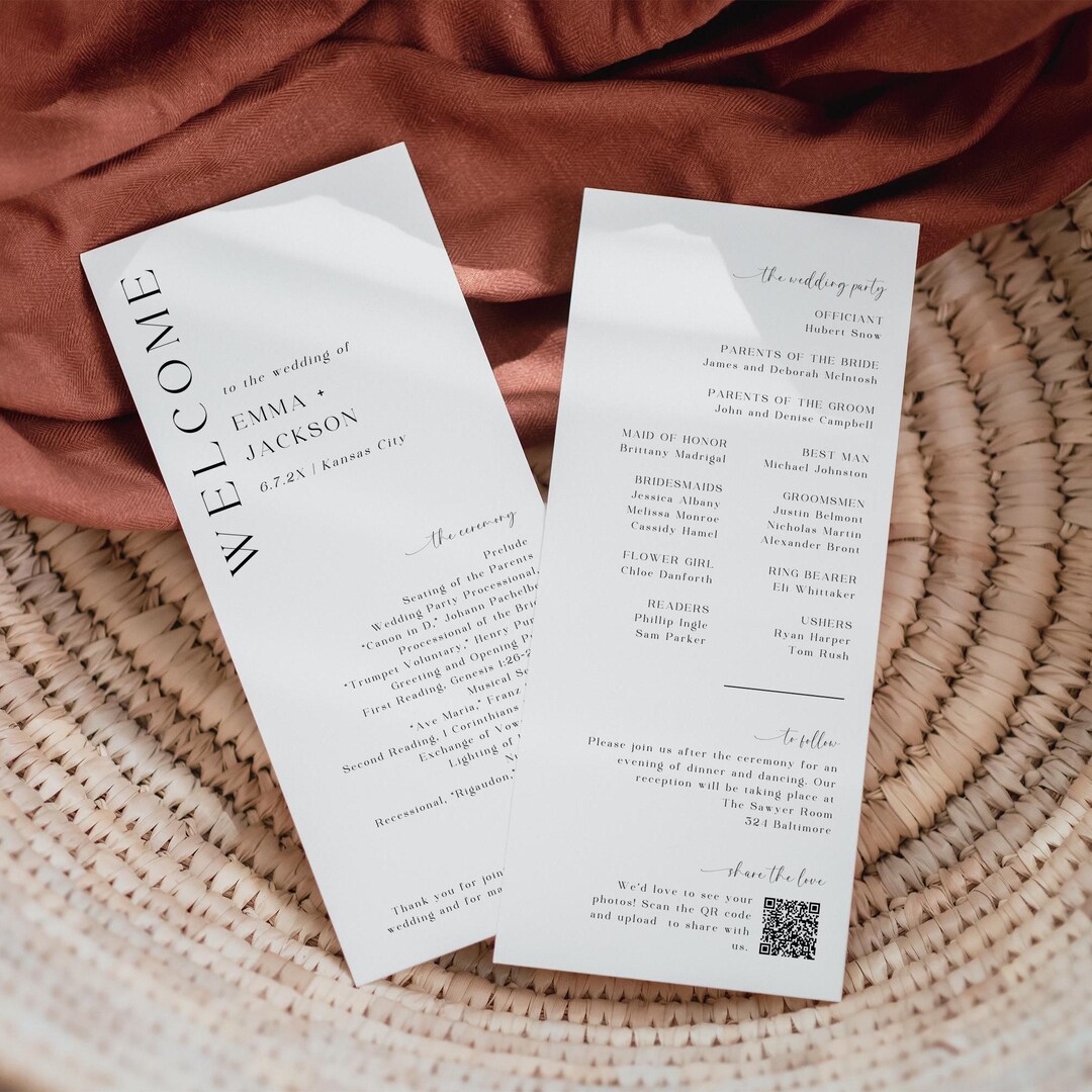 One Page Wedding Program Template, Catholic Wedding Program, QR Code ...