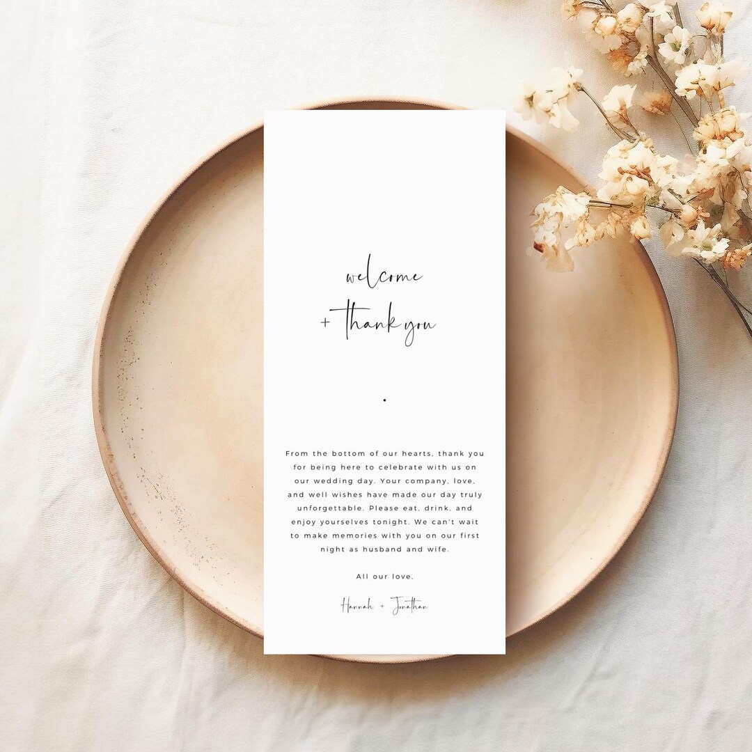 Thank You Place Card Template, Wedding Thank You Card, Plated Wedding ...