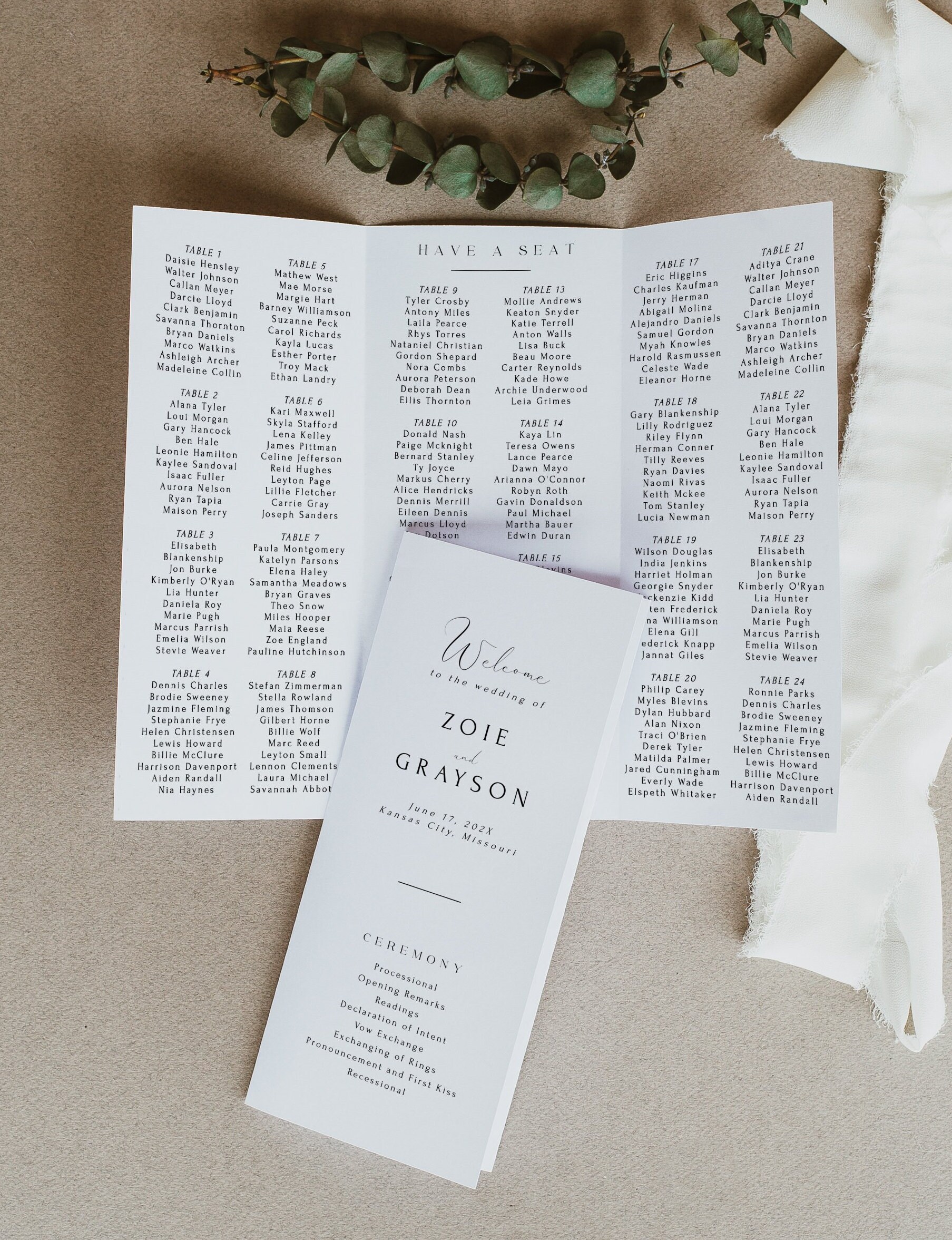 Wedding Program Template With Seating Chart, Tri Fold Wedding Program ...