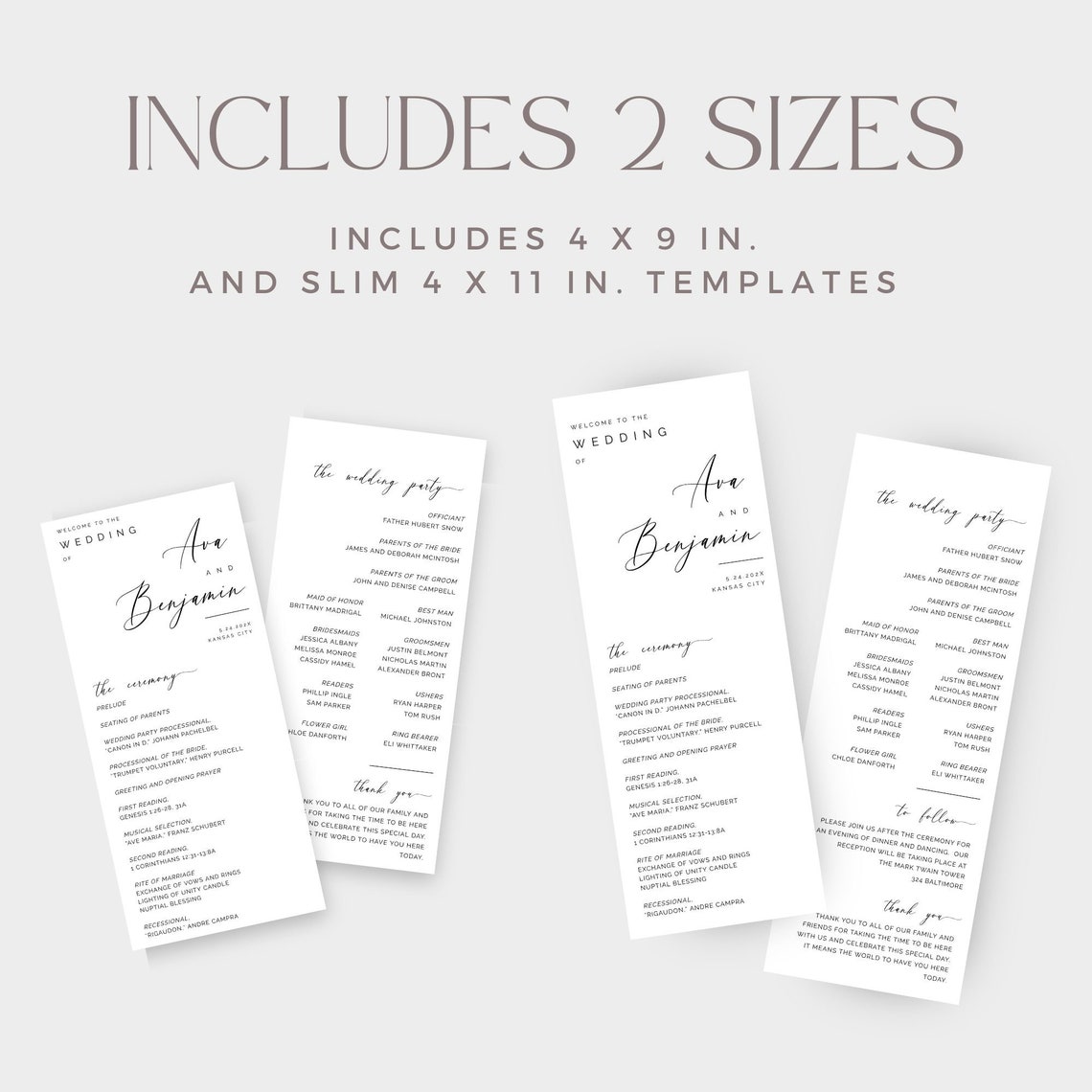 One Page Wedding Program, Catholic Wedding Program No Mass, Traditional ...