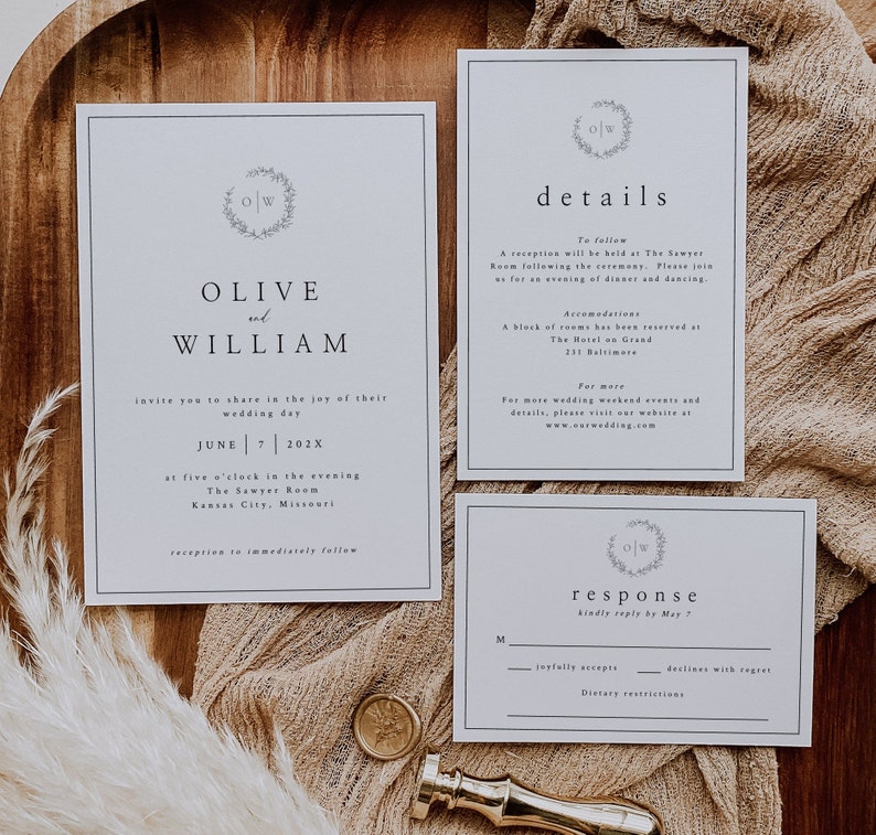Wedding Invitation Suite With Crest, Timeless Wedding Suite, Elegant ...