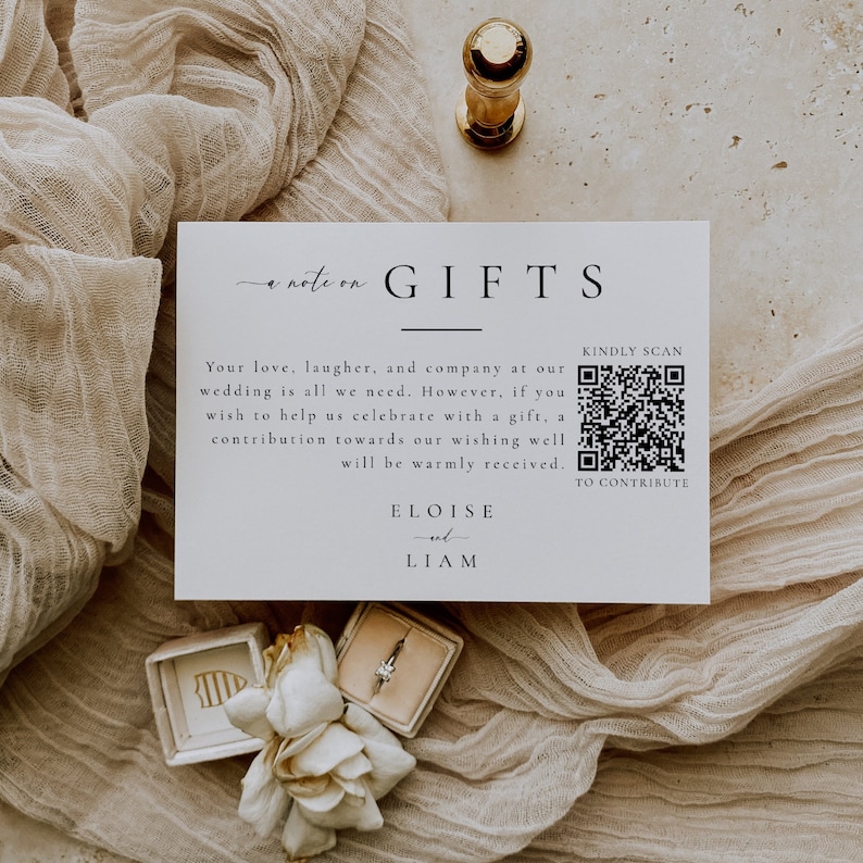 Registry QR Code, A Note on Gifts, Wedding Registry Insert Card, QR ...