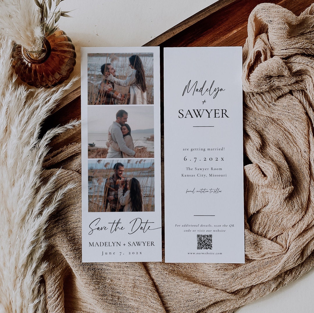 Save the Date Photo Strip Template, Photo Strip Wedding Announcement ...