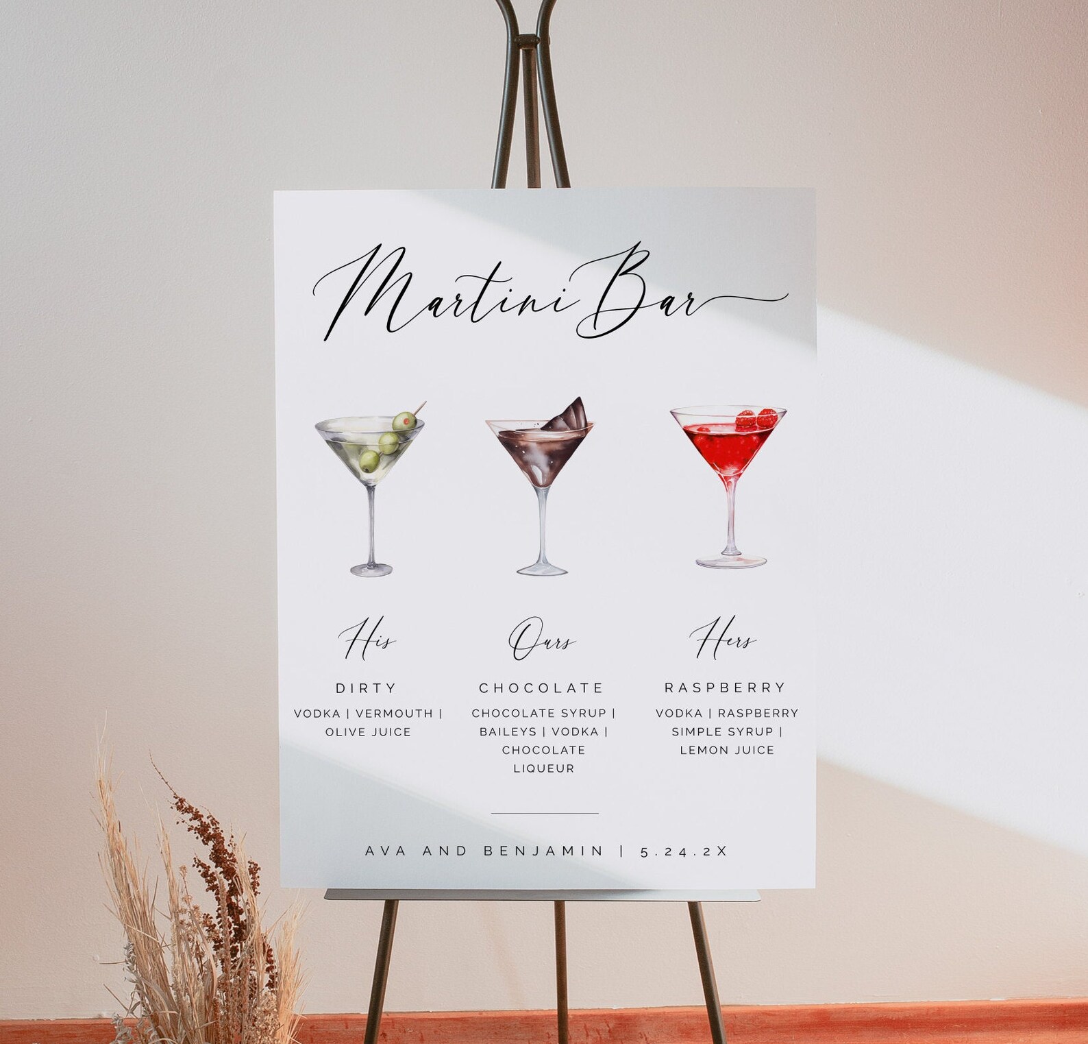 Martini Bar Menu, Minimalist Drink Menu, Digital Bar Menu Template ...
