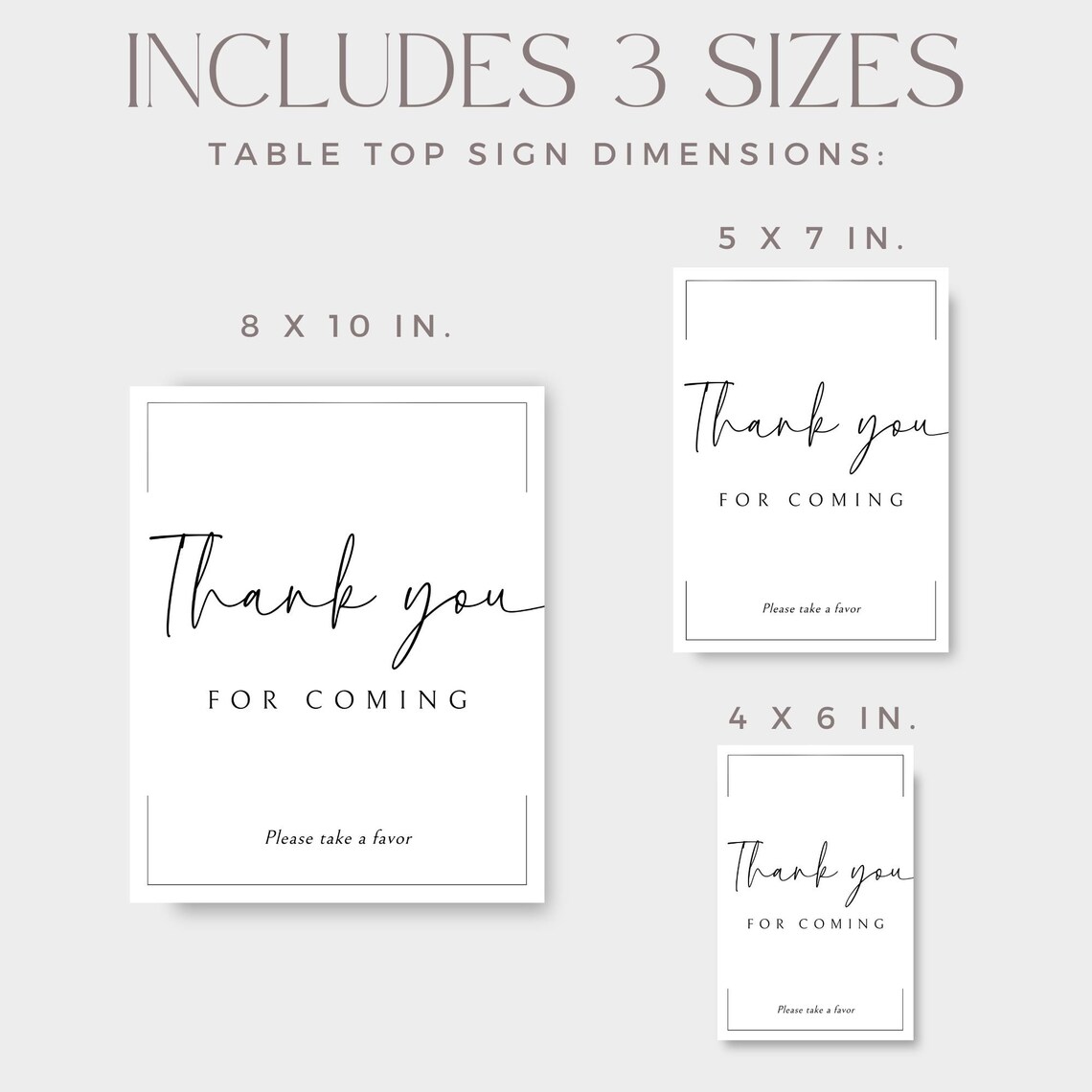 Thank You for Coming Wedding Sign, Favors Please Take One Template ...