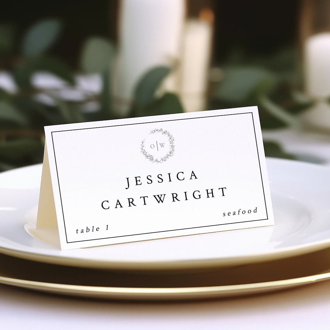Place Card With Meal Option, Wedding Place Card Meal Choice, Monogram ...