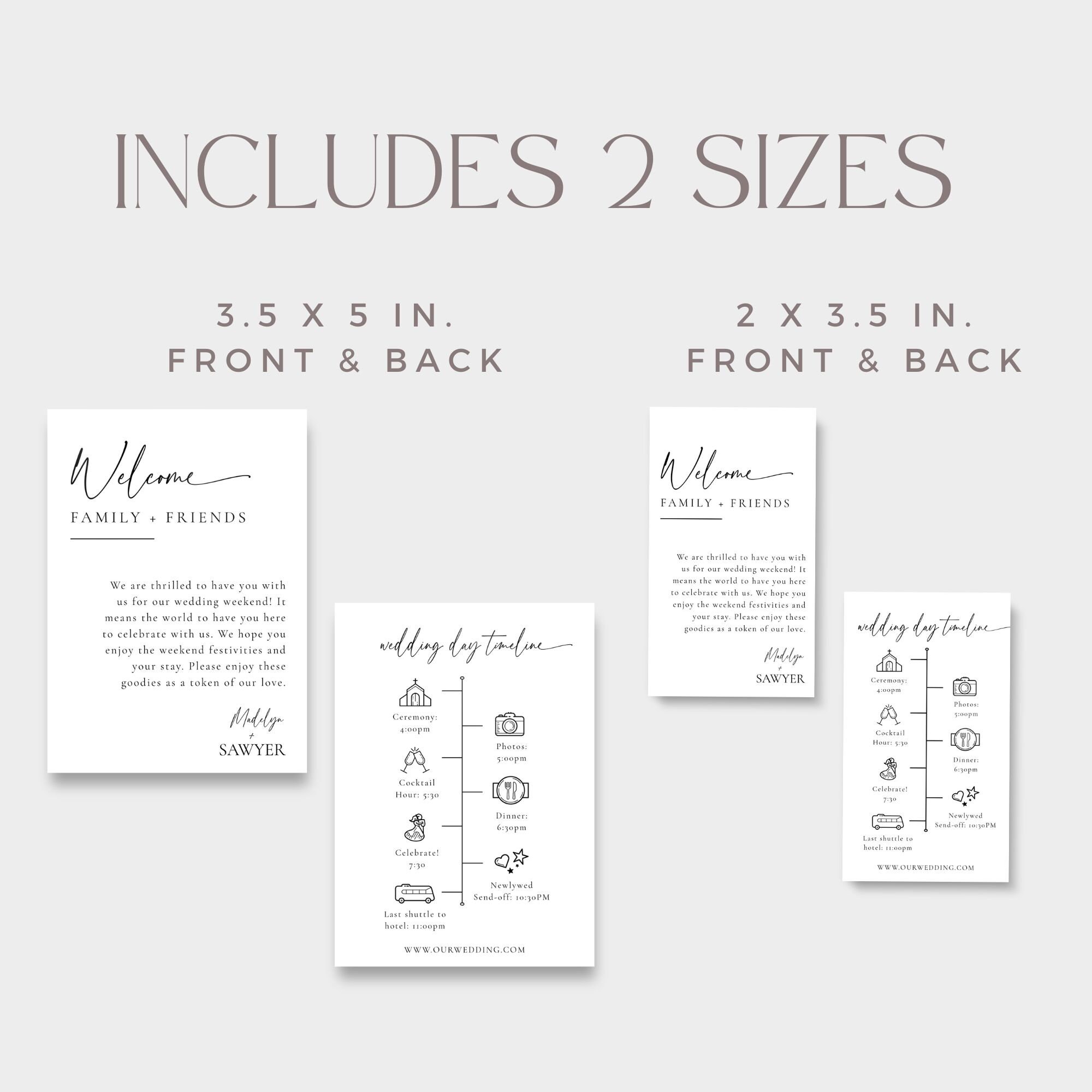 Welcome Bag Tags Modern, Welcome Letter and Timeline Card, Destination ...