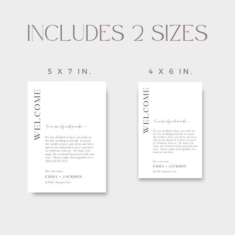 Welcome Letter and Timeline Card, Welcome Bag Tags Modern, Wedding ...