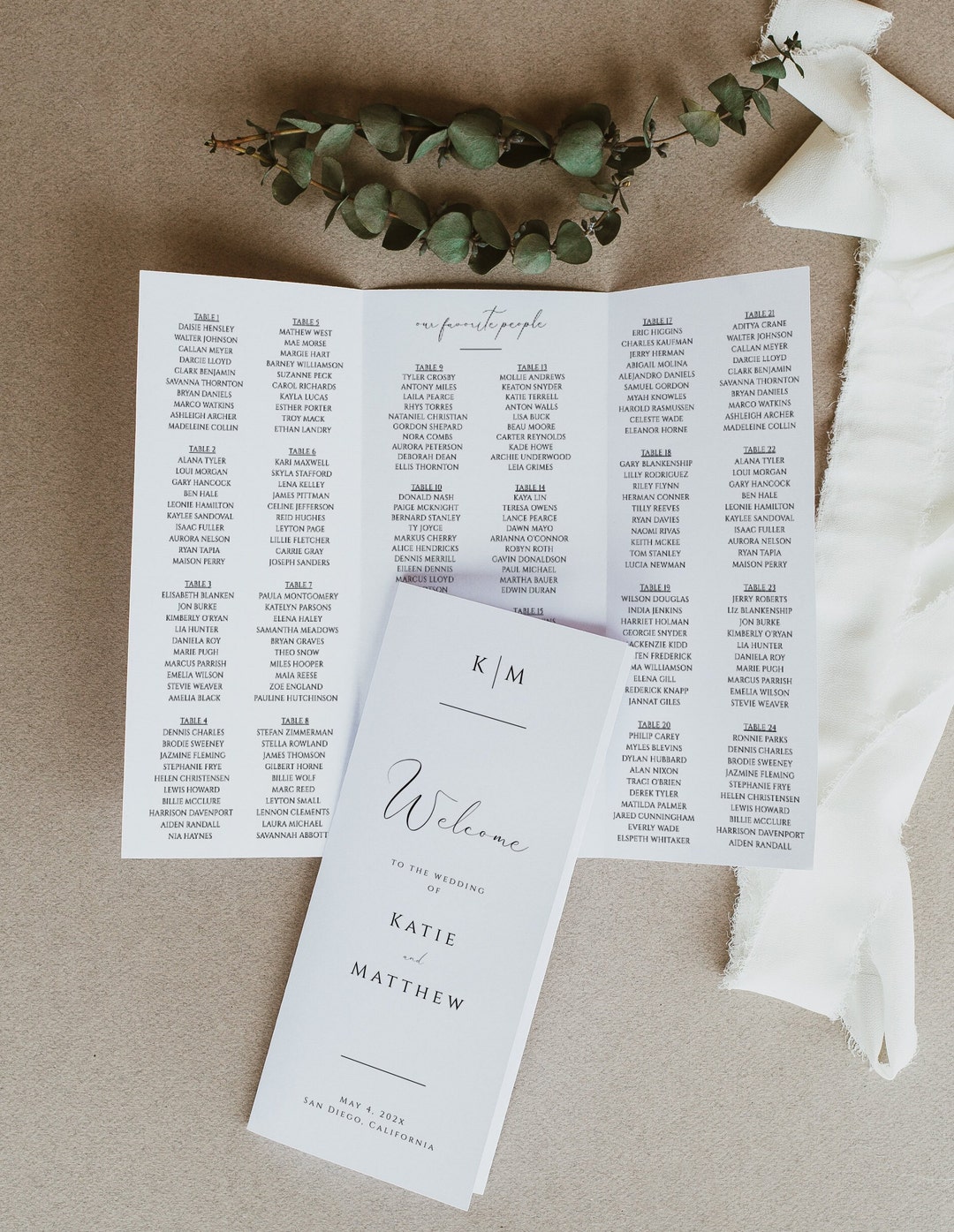 Trifold Wedding Program Seating Chart Template, Table Seating Plan ...
