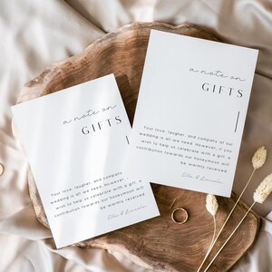 A Note on Gifts Card Template, Wedding Registry Insert Card, Custom ...
