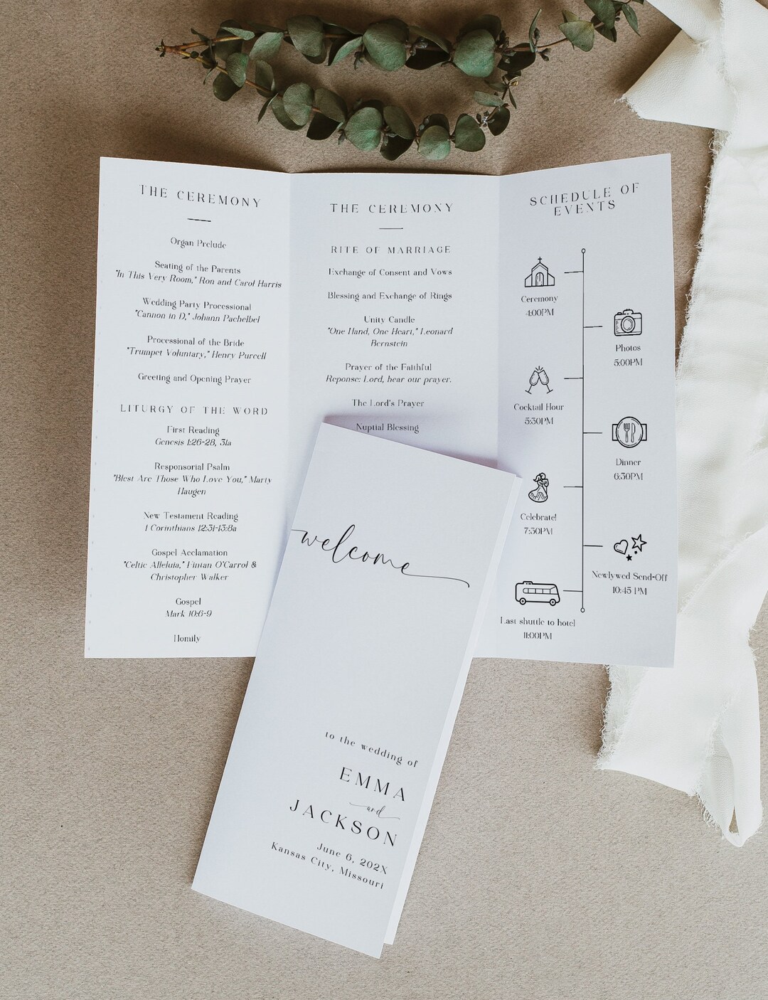 Tri Fold Wedding Program, QR Code Wedding Program, Wedding Program ...