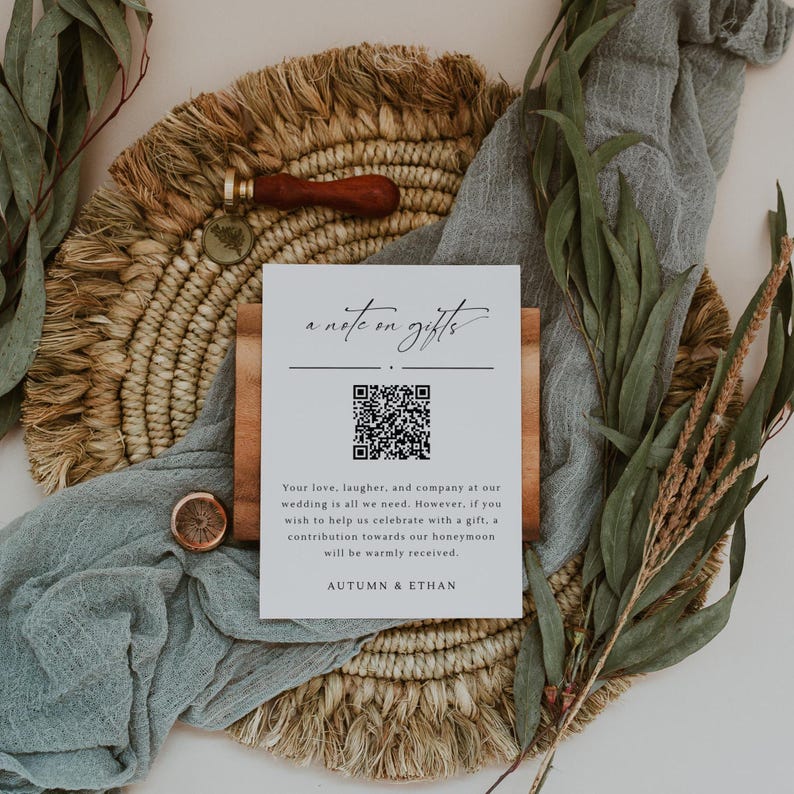 A Note on Gifts QR Code Card, Wedding Invitation Enclosure, Bridal ...