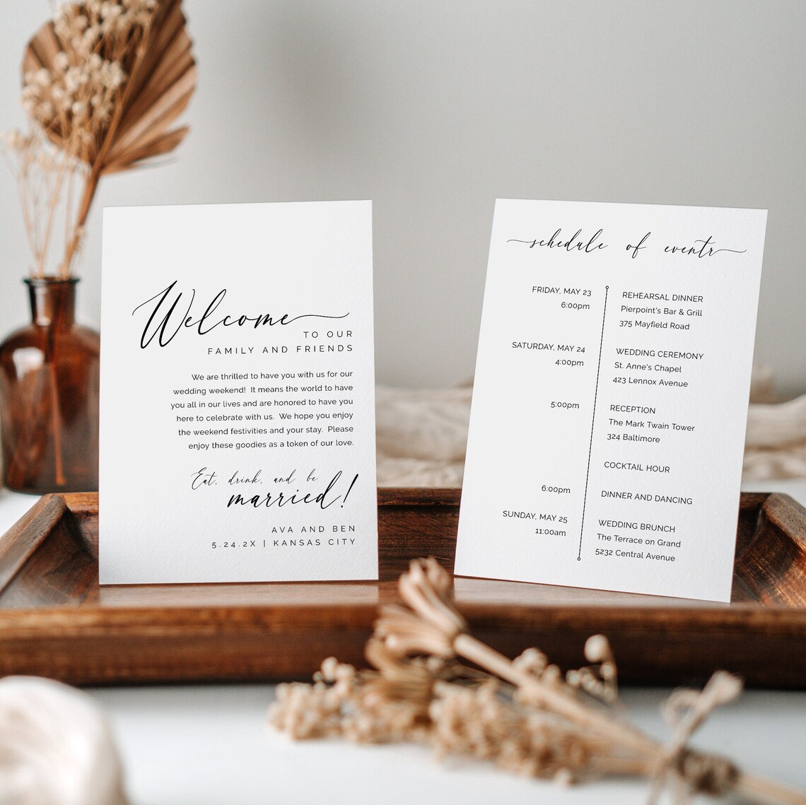 Wedding Welcome Card Template 5x7, Welcome Bag Tags Wedding Editable ...