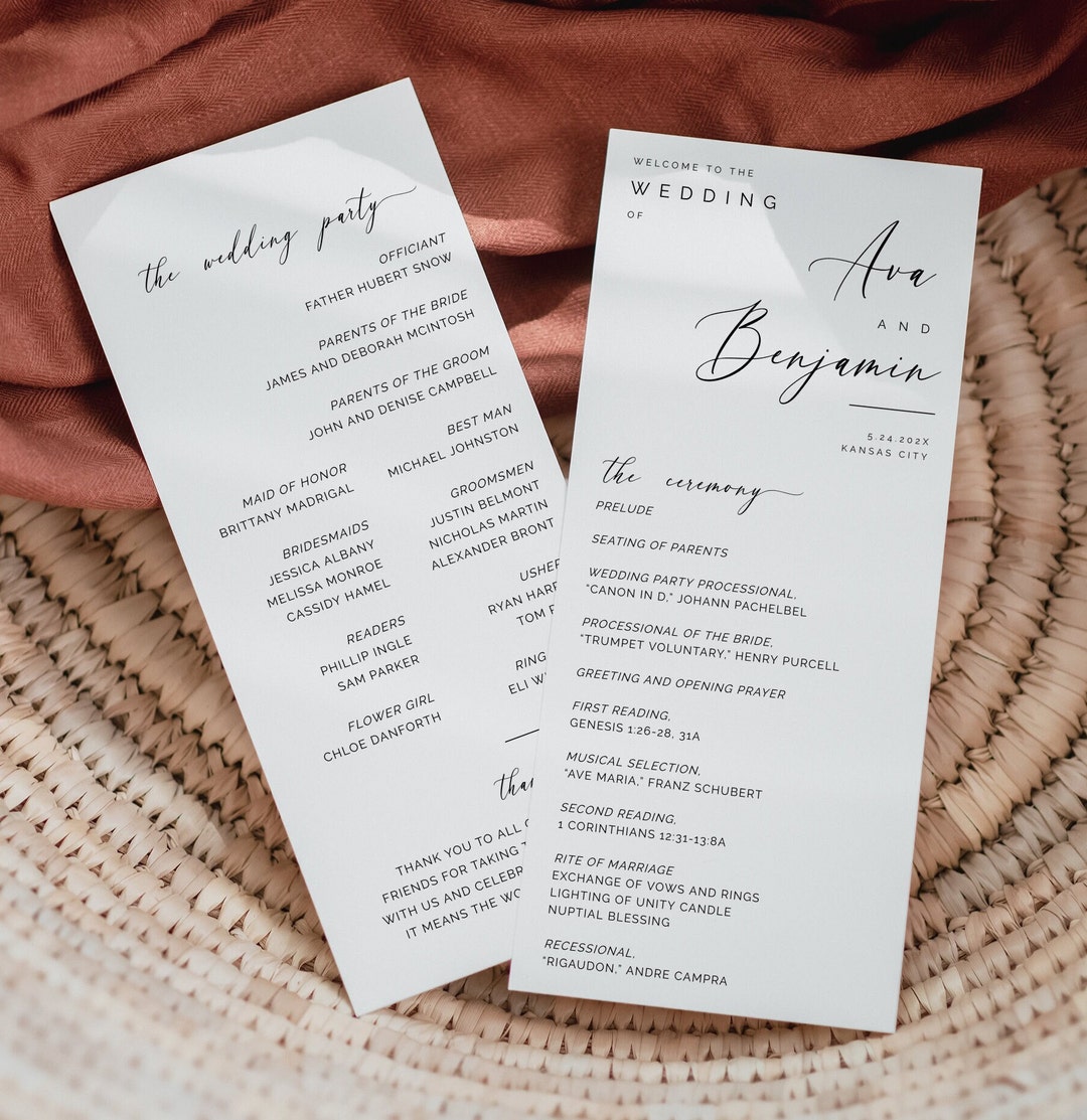 Classy Wedding Program Template, One Page Wedding Program, Traditional ...
