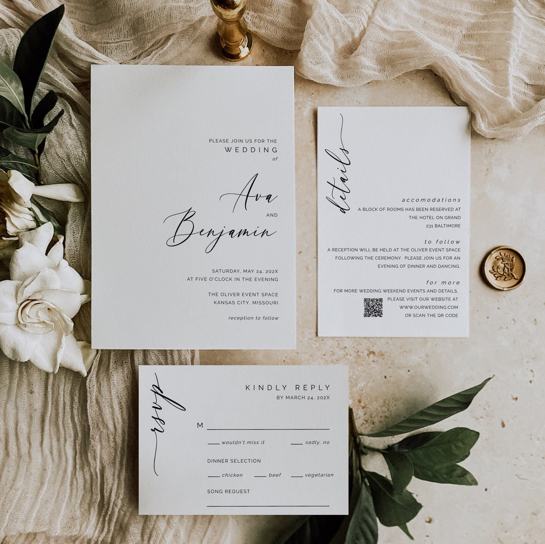 Intimate Wedding Invitation Template, Minimalistic Wedding Invitation ...