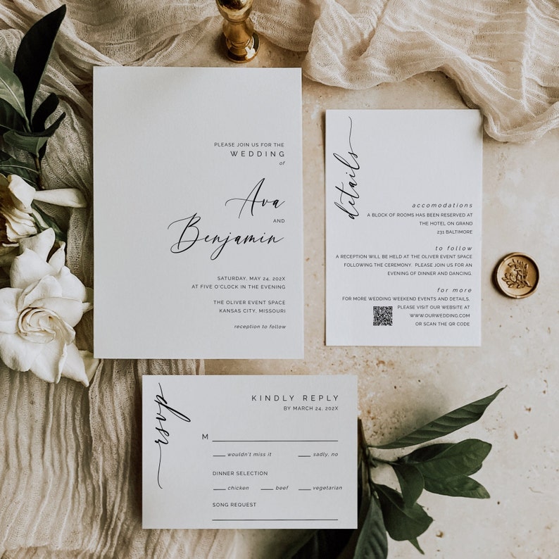 Intimate Wedding Invitation Template, Minimalistic Wedding Invitation ...