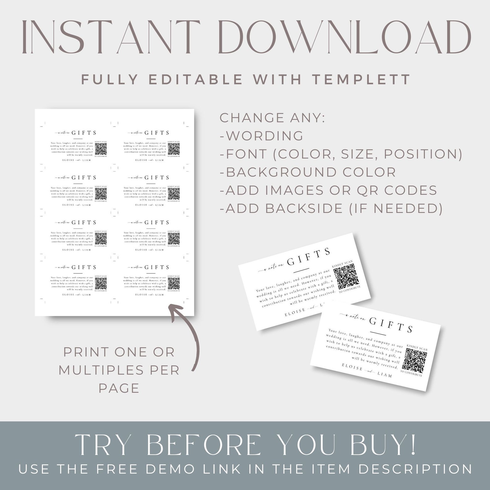 Note on Gifts Card Template, QR Code Registry, Custom Invitation ...