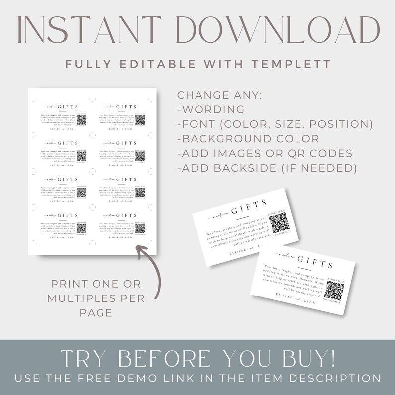 Note on Gifts Card Template, QR Code Registry, Custom Invitation ...