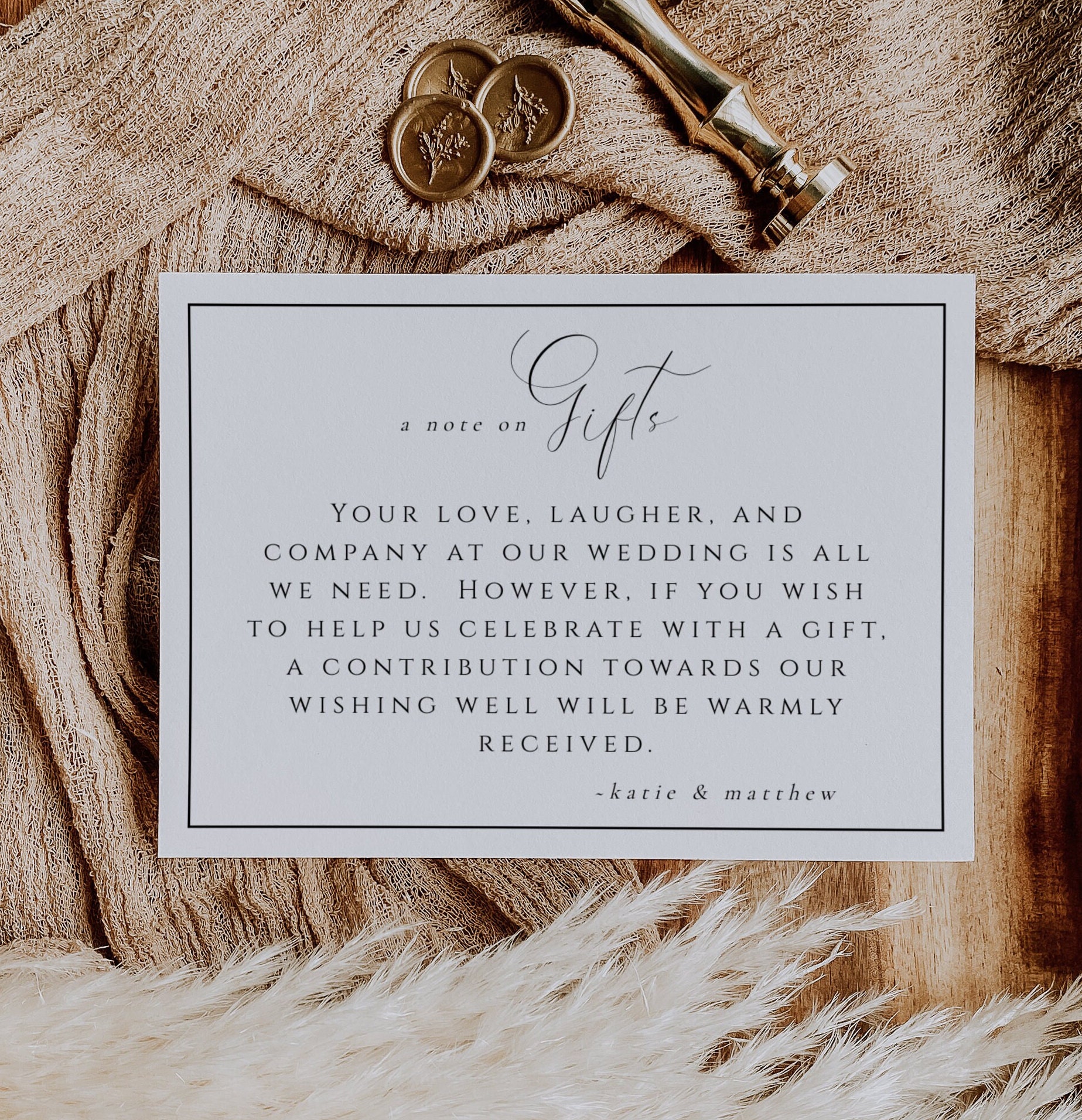 A Note on Gifts Wedding Invitation Enclosure Card Template, Honeymoon ...