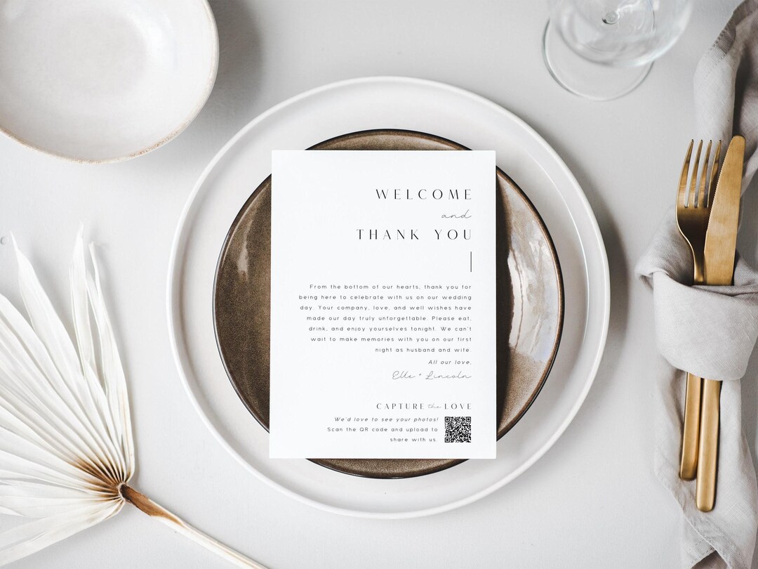 Thank You Place Cards With QR Code, Thank You Note Wedding Table ...
