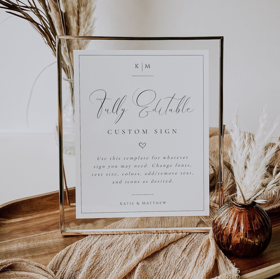 Fully Editable Custom Sign Template, Calligraphy Script, Wedding ...