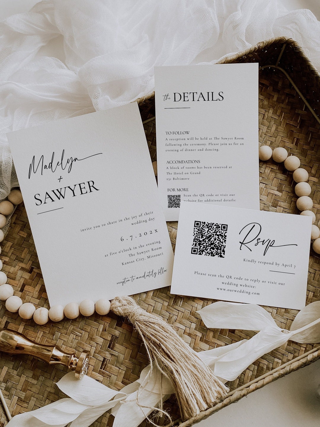 Handwritten Wedding Invitation Set, Invitation Suite Template, Modern ...
