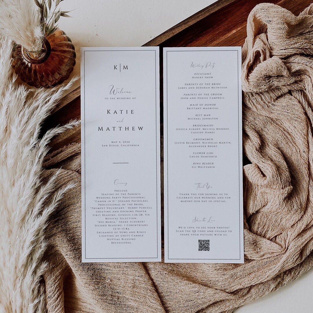 Wedding Program With QR Code for Photos, Church Ceremony Program ...