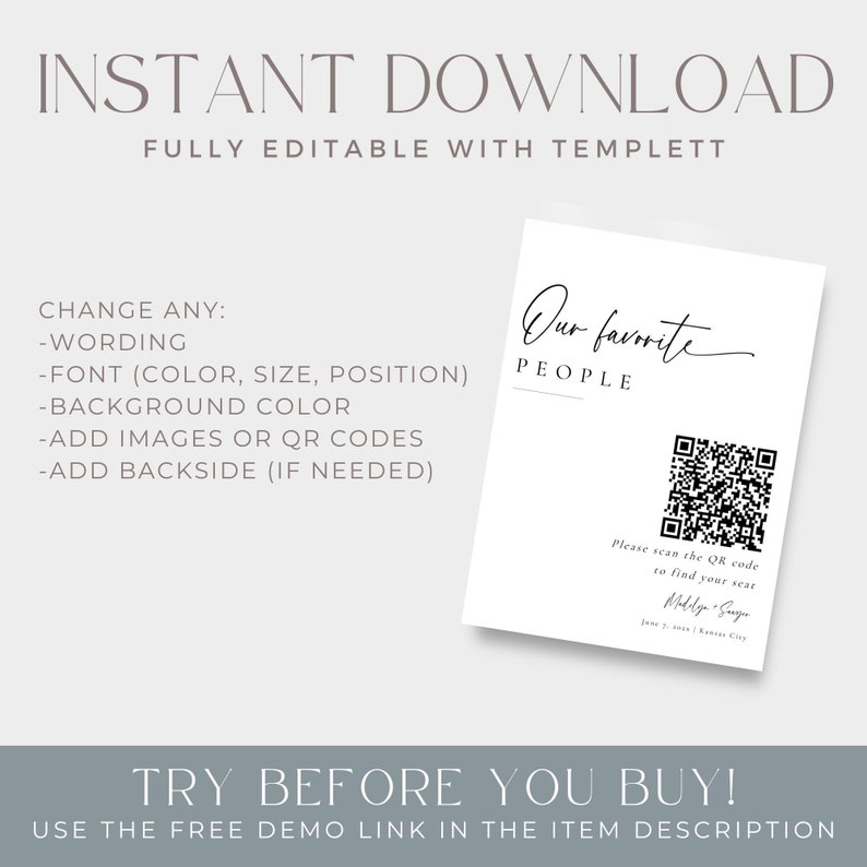 Seating Chart With QR Code, Digital Seating Chart, Our Favorite People, Modern Minimalist, DIY ...