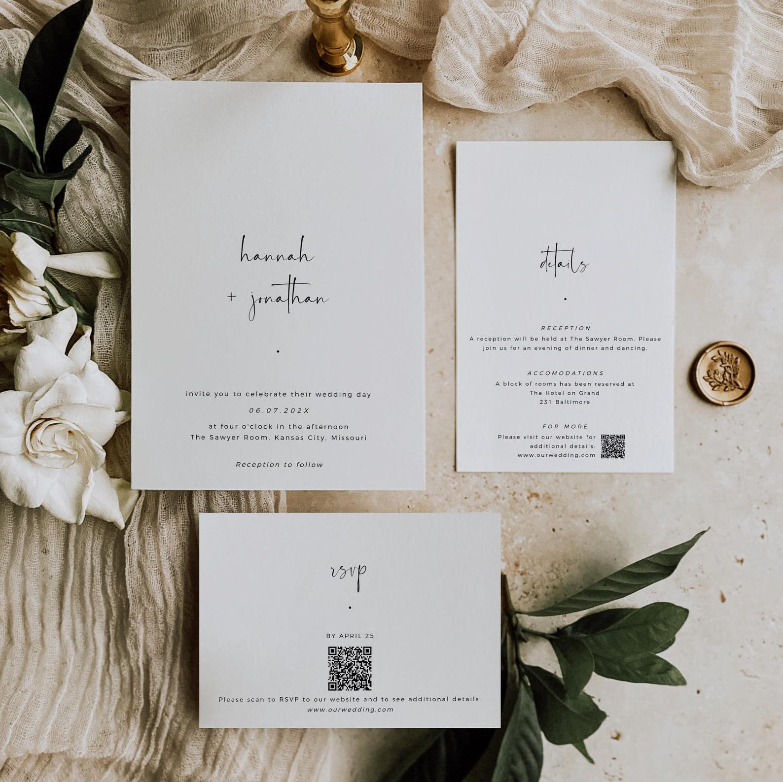 Wedding Invitations With QR Code Template, Handwritten Wedding ...