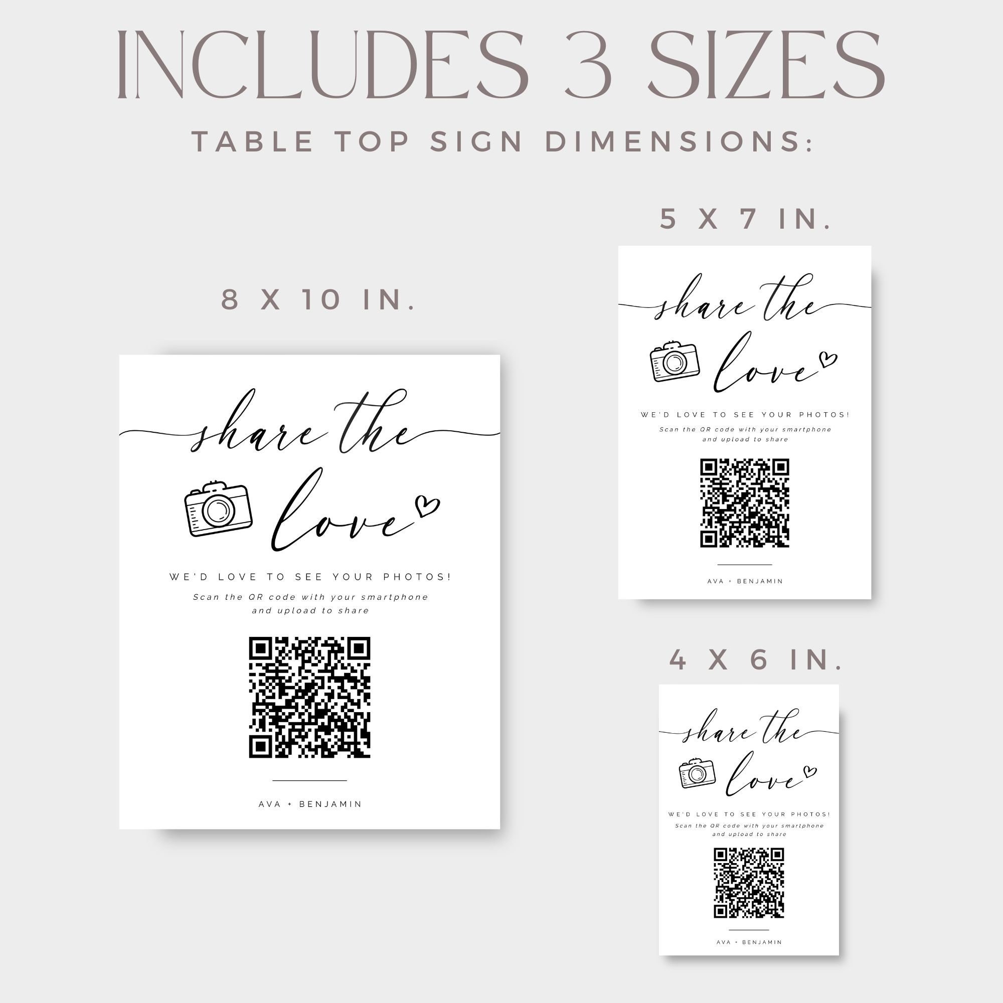 QR Code Wedding Photo Album, Share the Love Sign Template, Capture the ...