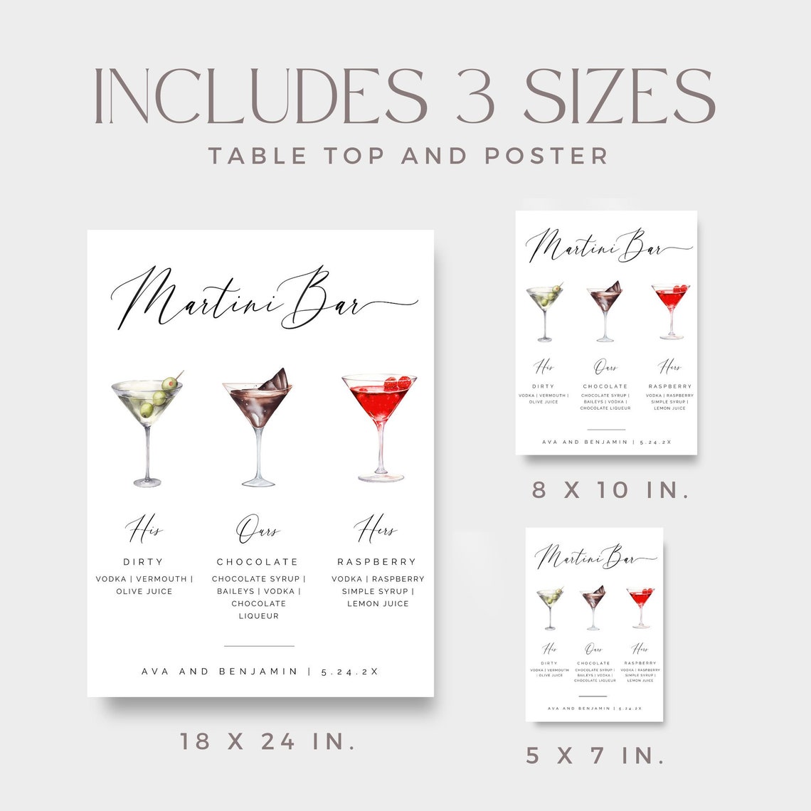 Martini Bar Menu, Minimalist Drink Menu, Digital Bar Menu Template ...
