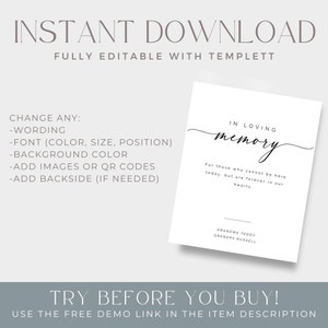 Simple in Loving Memory Sign, in Loving Memory Seat Sign, Printable ...