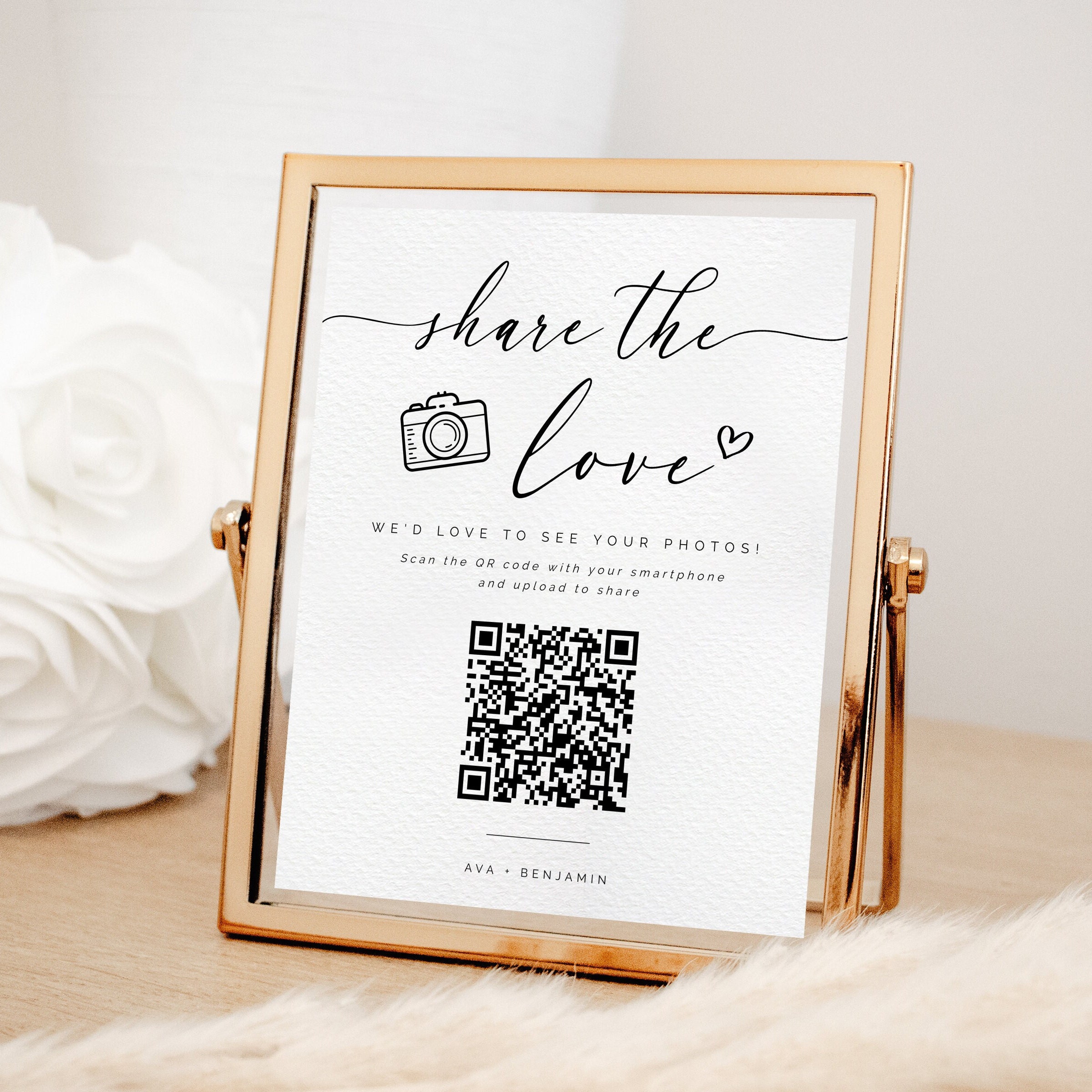 QR Code Wedding Photo Album, Share the Love Sign Template, Capture the ...