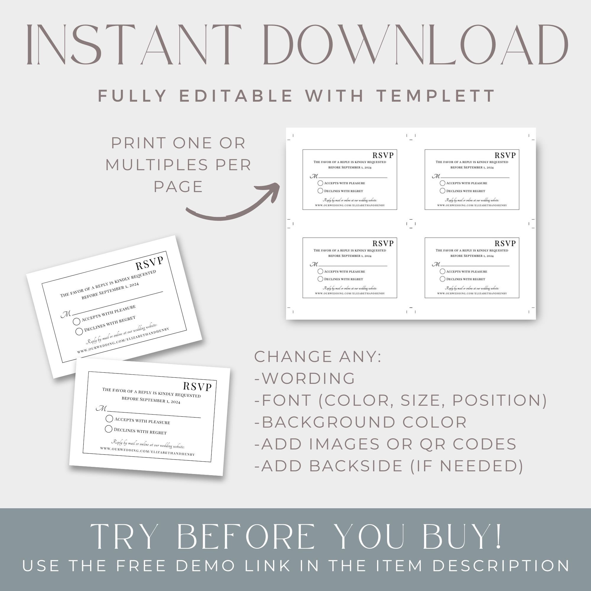 Wedding RSVP Card, Invite Acceptance Card, Invitation Reply, RSVP Card ...