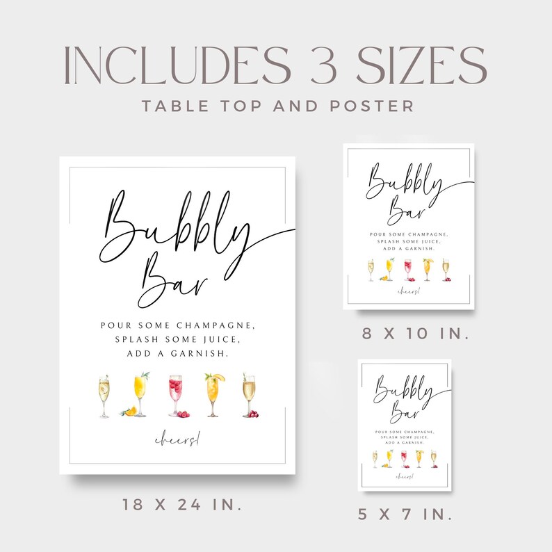 Mimosa Bar Menu, Mimosa Bar Sign With Labels, Mimosa Bar Labels, Bubbly ...