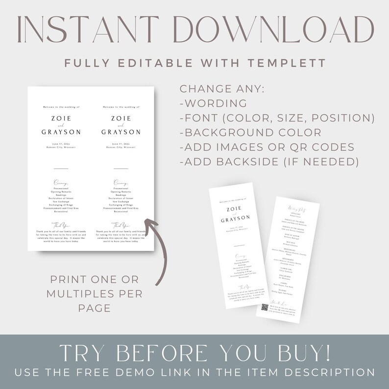 Wedding Program With QR Code for Photos, Simple Christian Wedding ...