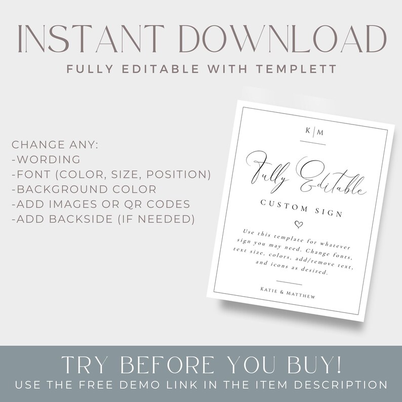 Fully Editable Custom Sign Template, Calligraphy Script, Wedding ...