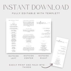 Tri Fold Wedding Program Template, Seating Chart by Alphabet, Program ...