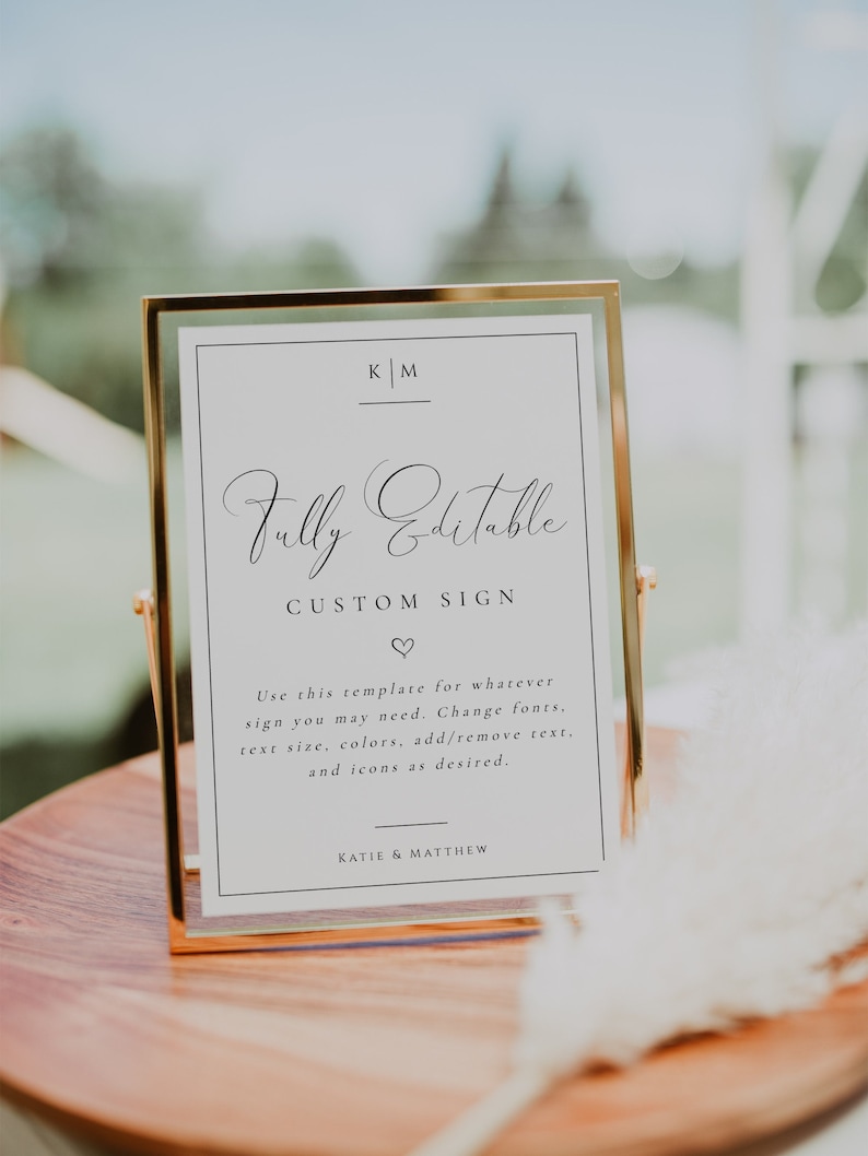 Fully Editable Custom Sign Template, Calligraphy Script, Wedding ...