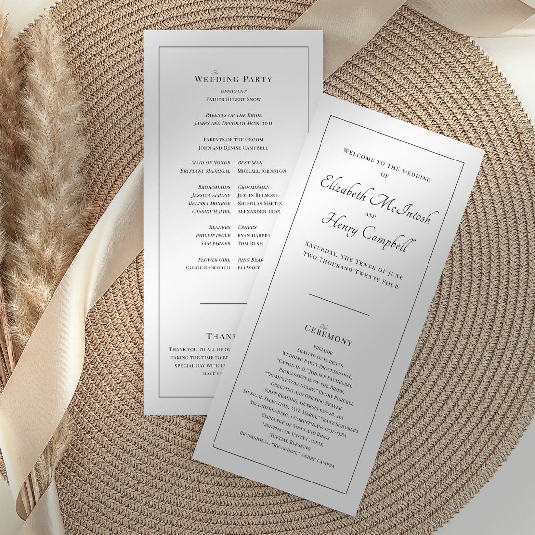 Wedding Ceremony Program One Page, Program Template, Printable Program ...